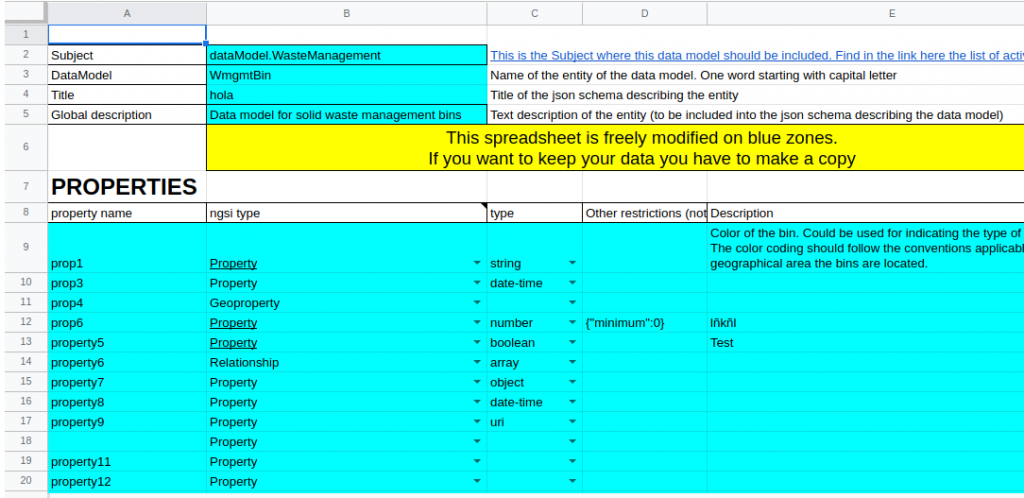 Create data model from your google spreadsheet – Smart Data Models